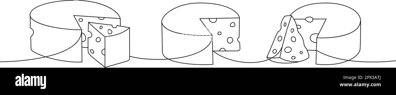Wheel cheese set one line continuous drawing. Different types of cheese ...