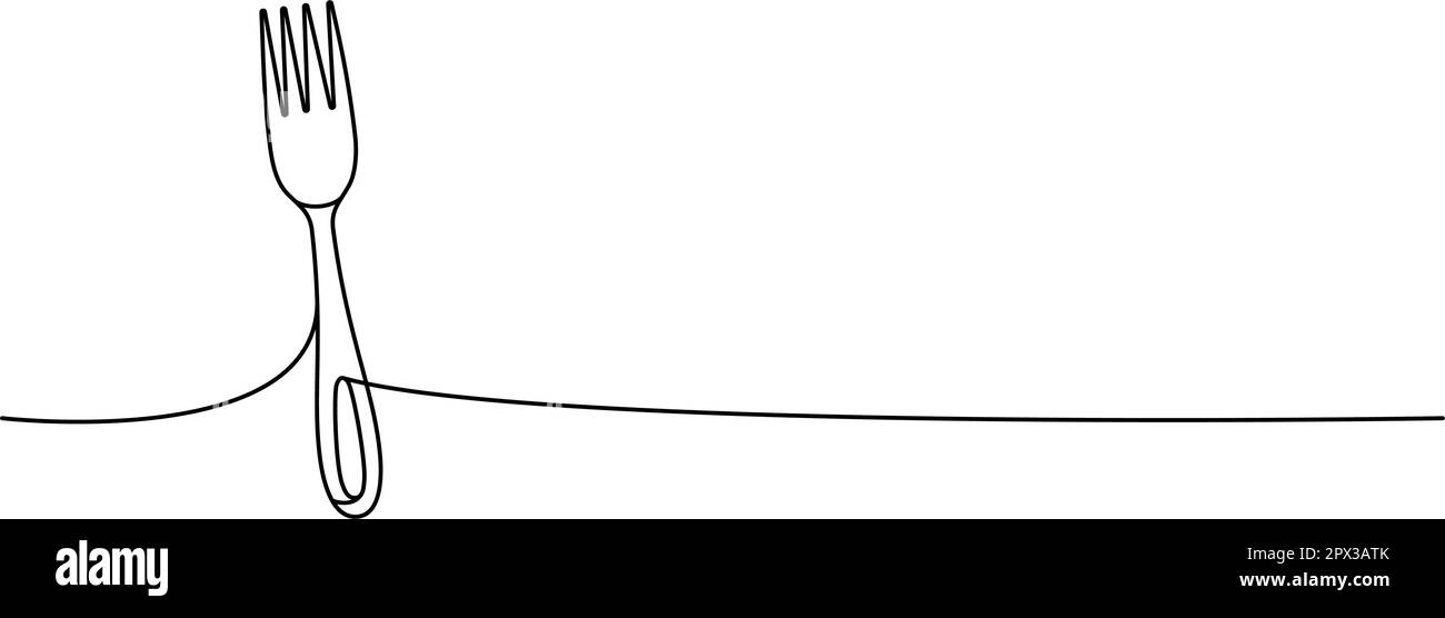 Kitchen fork one line continuous drawing. Kitchen tools continuous one ...