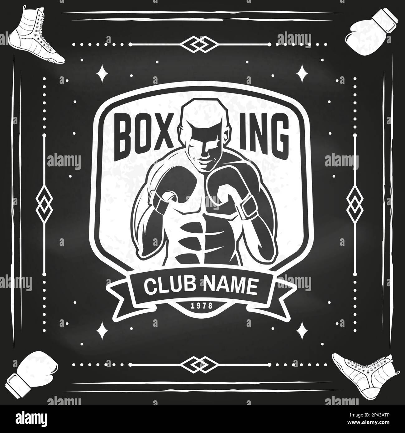 Boxing club badge, logo design on chalkboard. Vector illustration. For ...