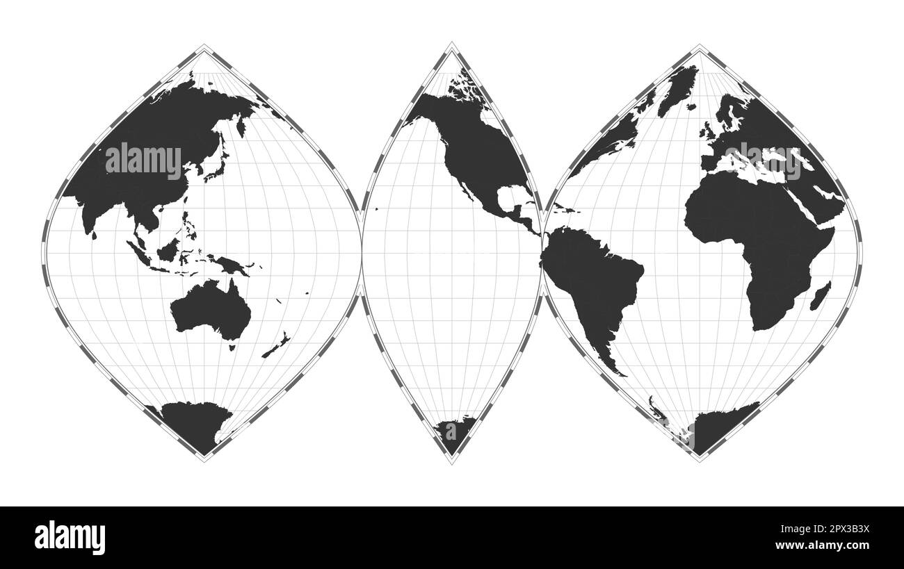 Vector World Map Interrupted Sinusoidal Projection Plain World Geographical Map With Latitude