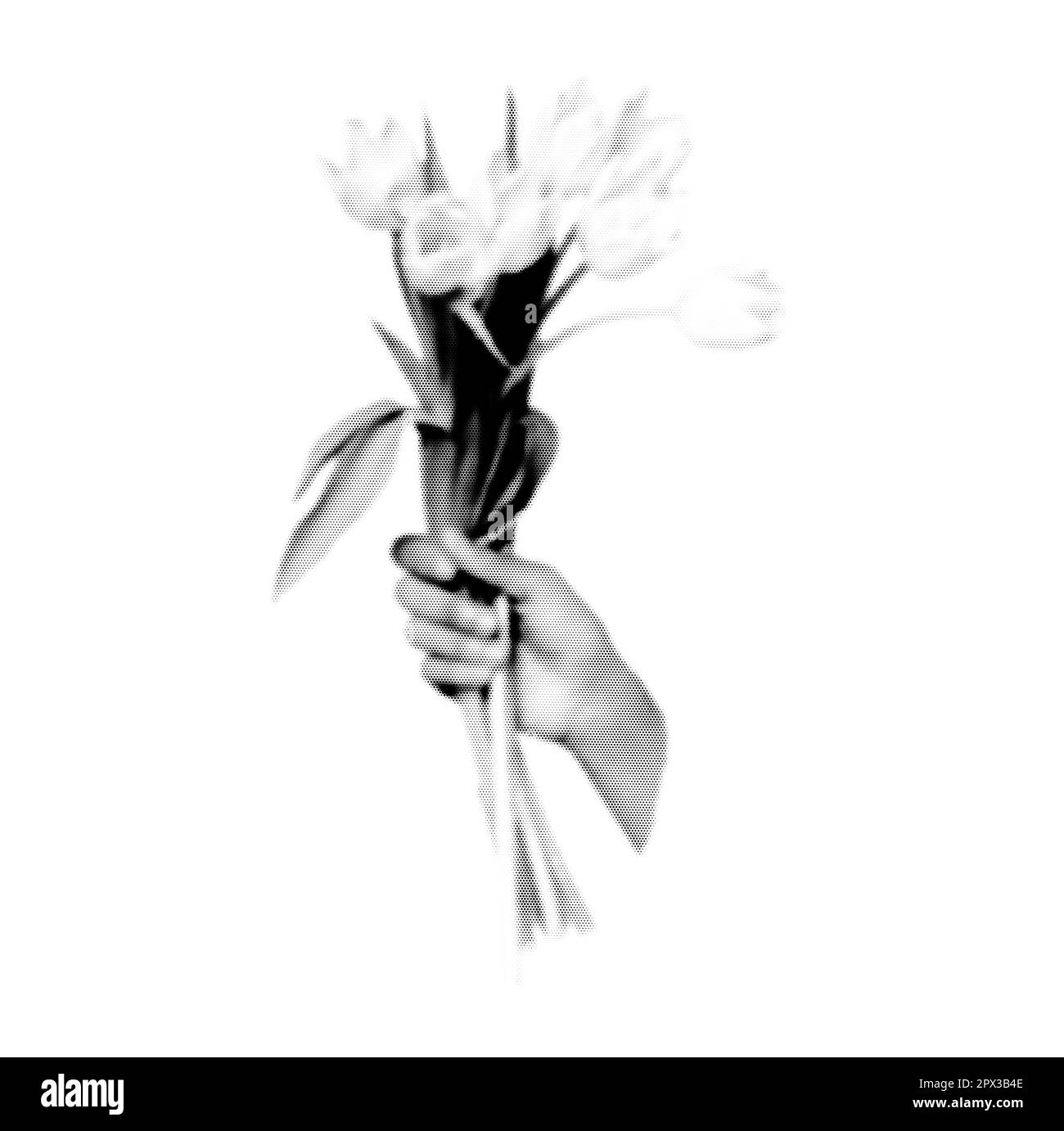 Flower in hand collage. Design element in trendy dotted pop art style ...