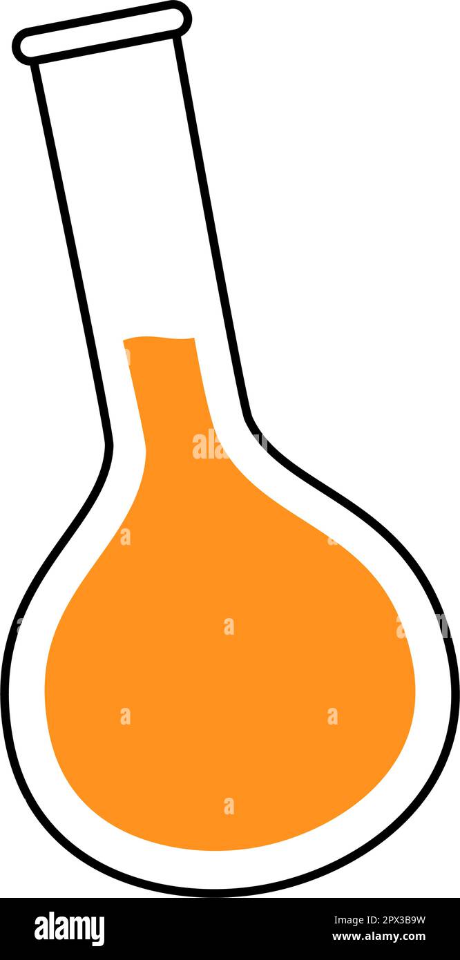 Long neck round bottom boiling flask icon. Laboratory glass equipment ...