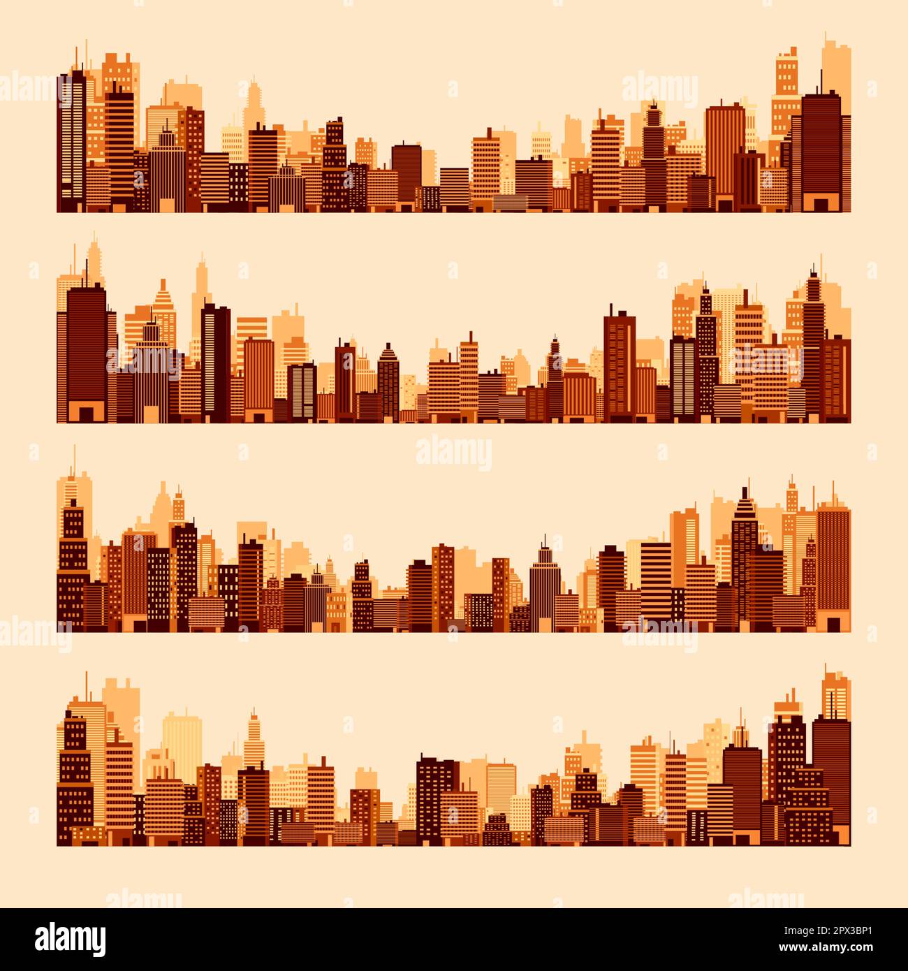City silhouettes. Cityscape, town skyline, horizontal panorama. Midtown ...