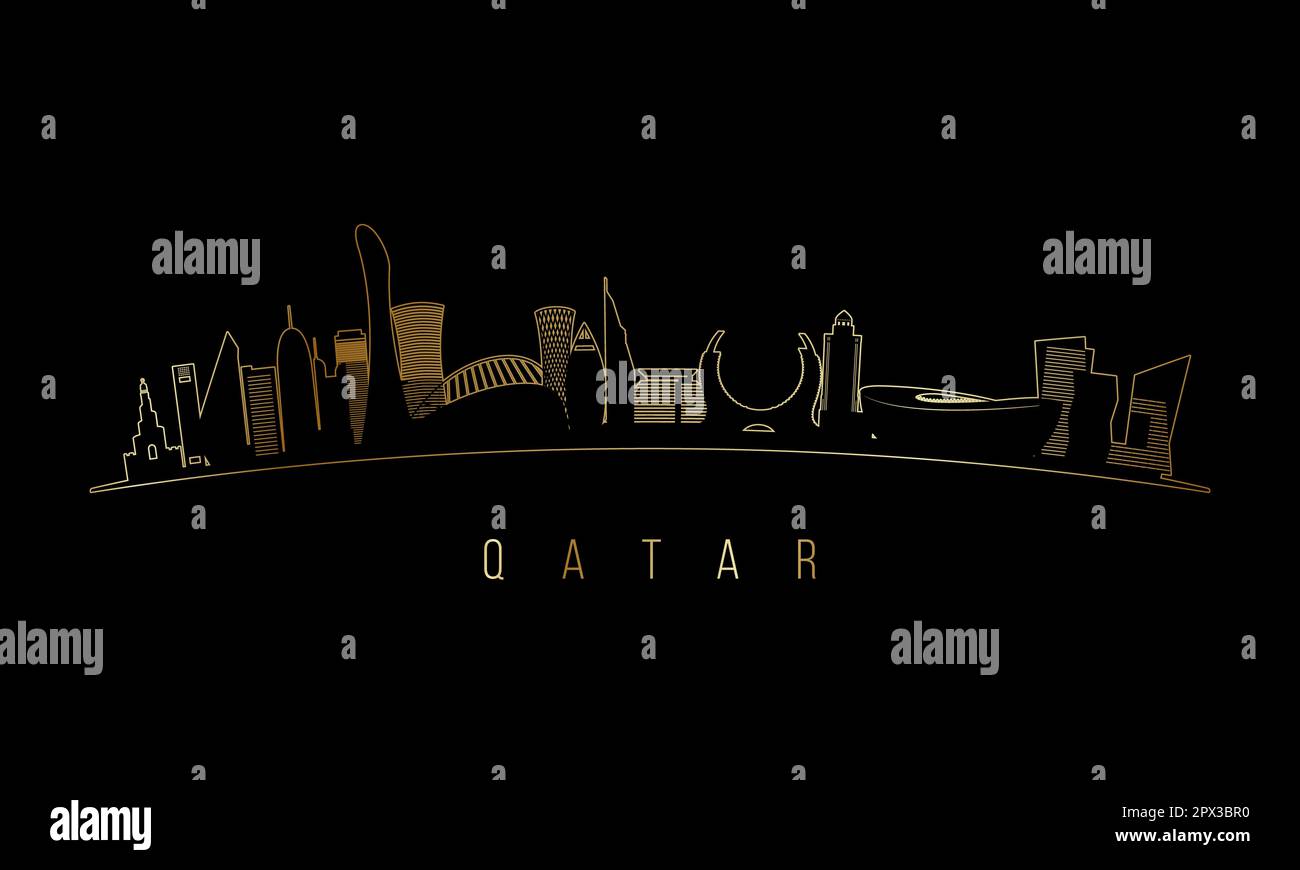 Golden Qatar skyline silhouette. Qatar architecture. Golden cityscape ...