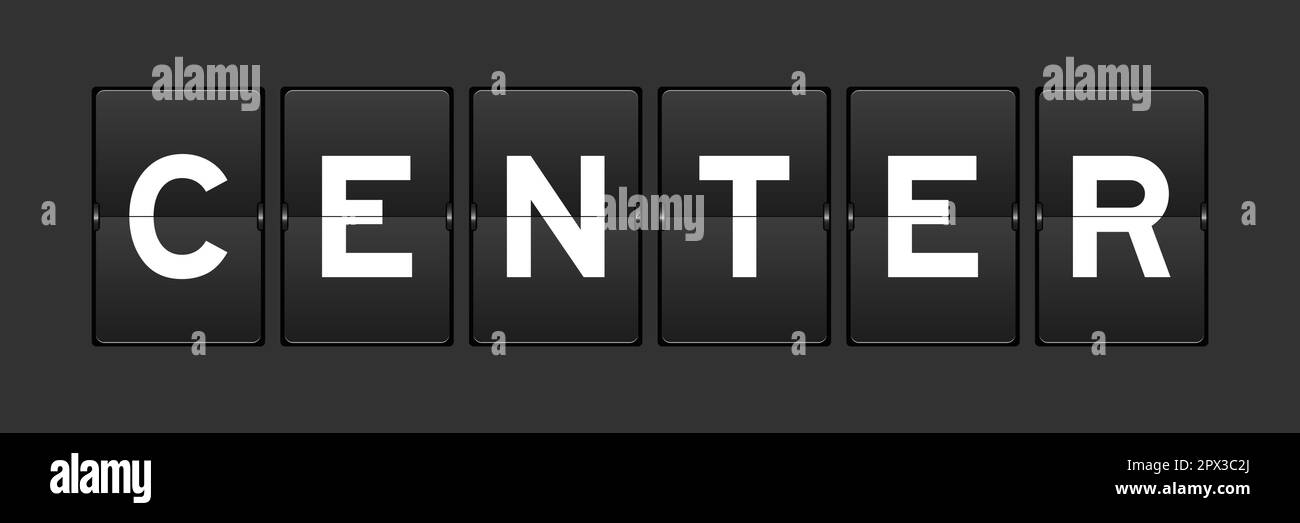 Black color analog flip board with word center on gray background Stock ...
