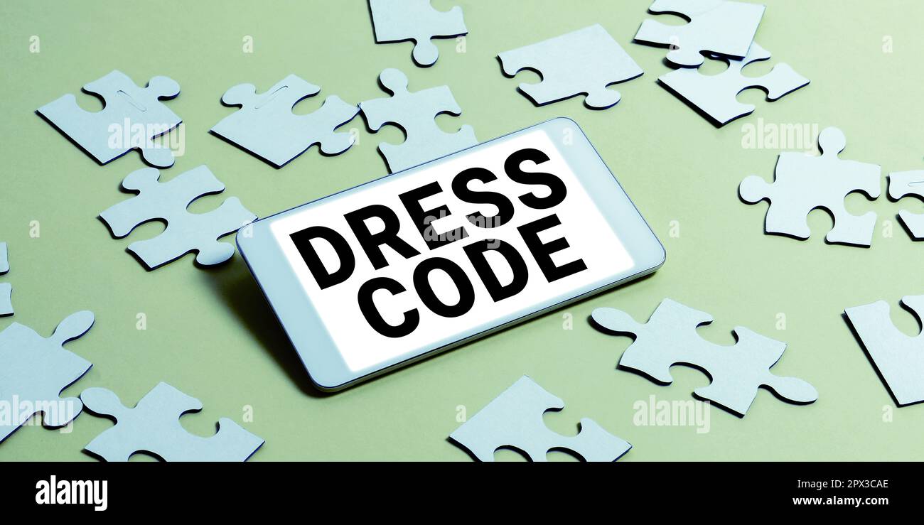 Hand writing sign Dress Code, Business idea an accepted way of dressing ...
