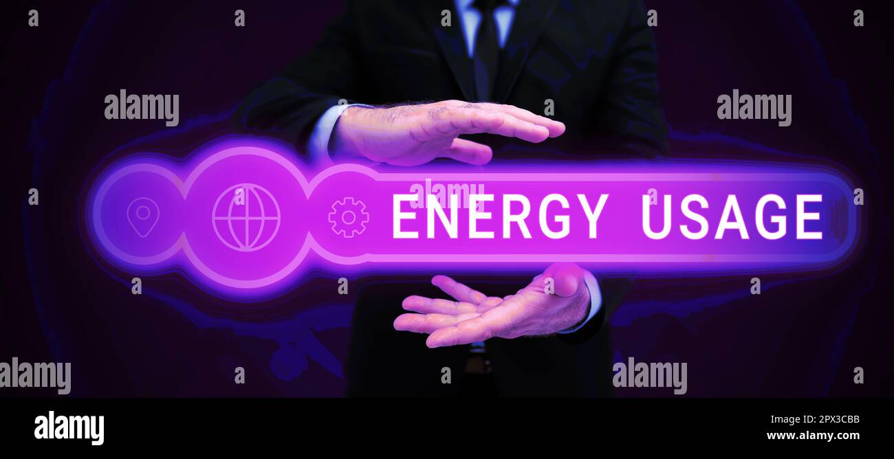 Sign displaying Energy Usage, Word Written on Amount of energy consumed ...