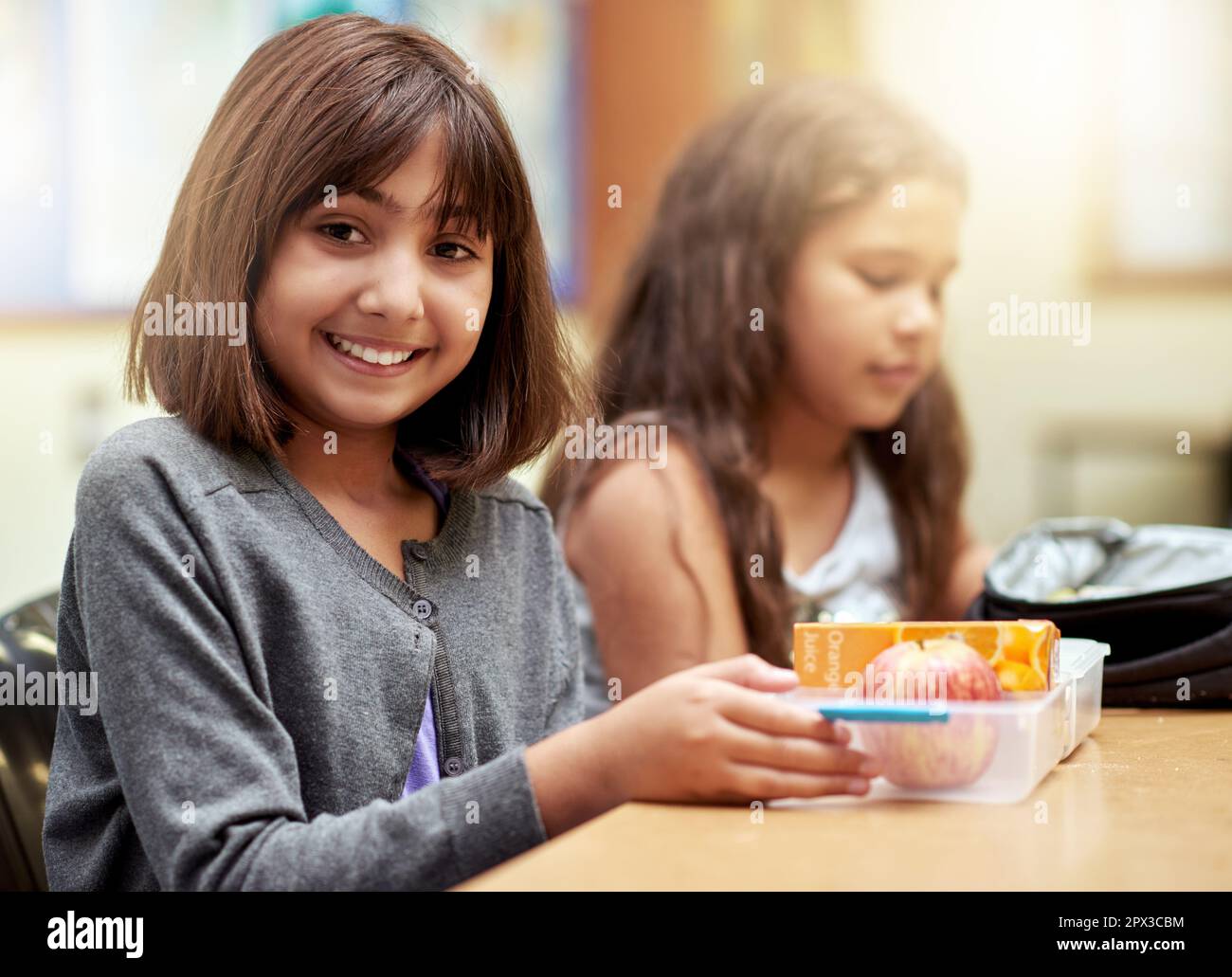 After some learning time to get to lunching. Portrait of young school ...