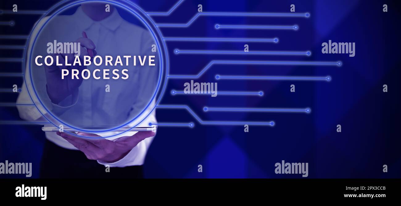 Sign displaying Collaborative Process, Business showcase people and ...