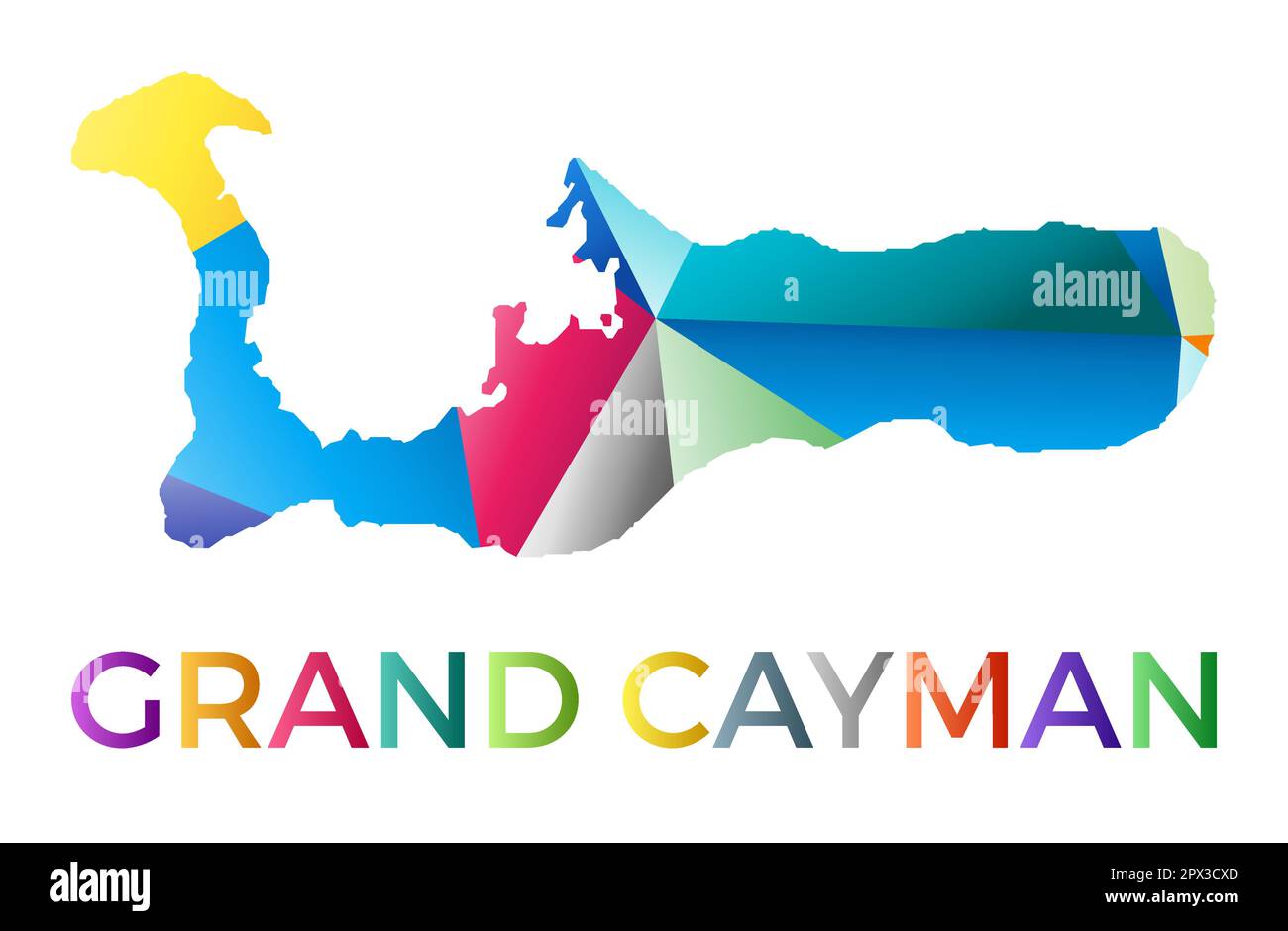 Bright colored Grand Cayman shape. Multicolor geometric style island ...