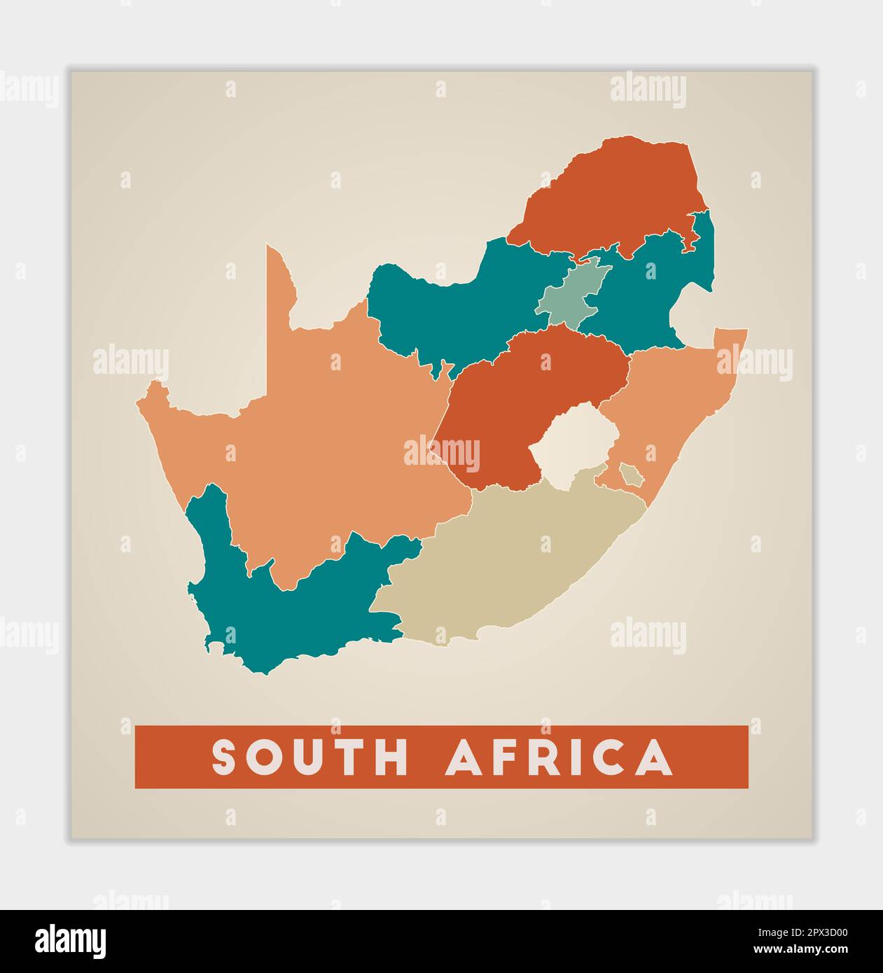 South Africa poster. Map of the country with colorful regions. Shape of ...