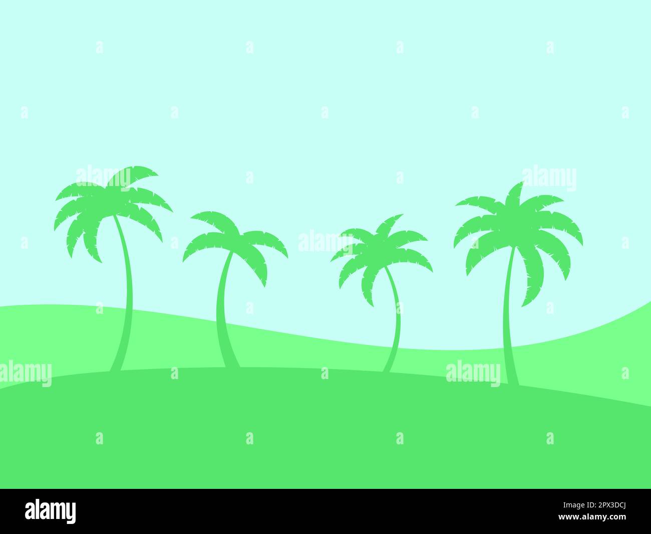 Tropical landscape with green palm trees. Silhouettes of palm trees on ...