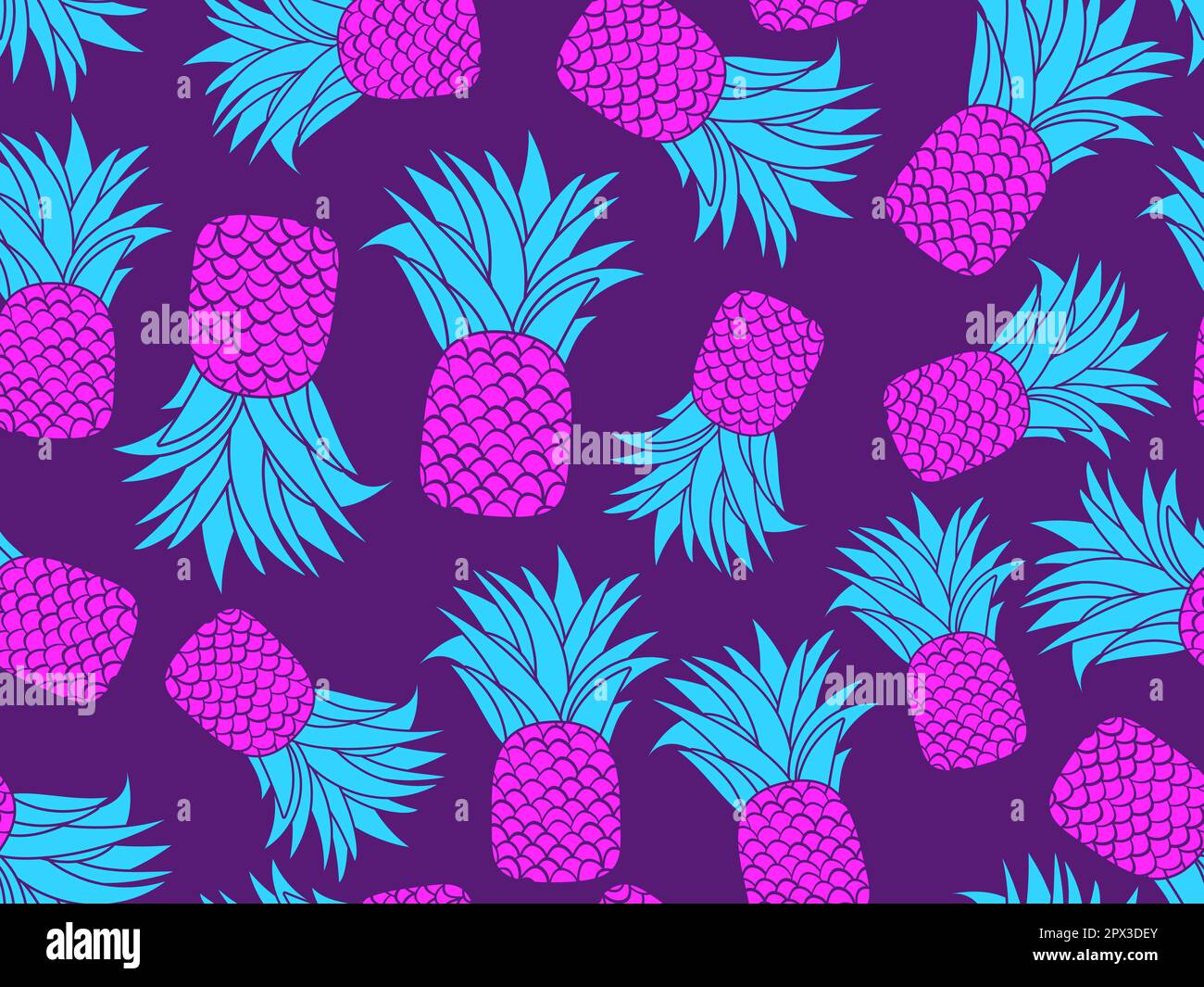 Pineapple seamless pattern. Purple pineapples 80s style. Summer fruit ...