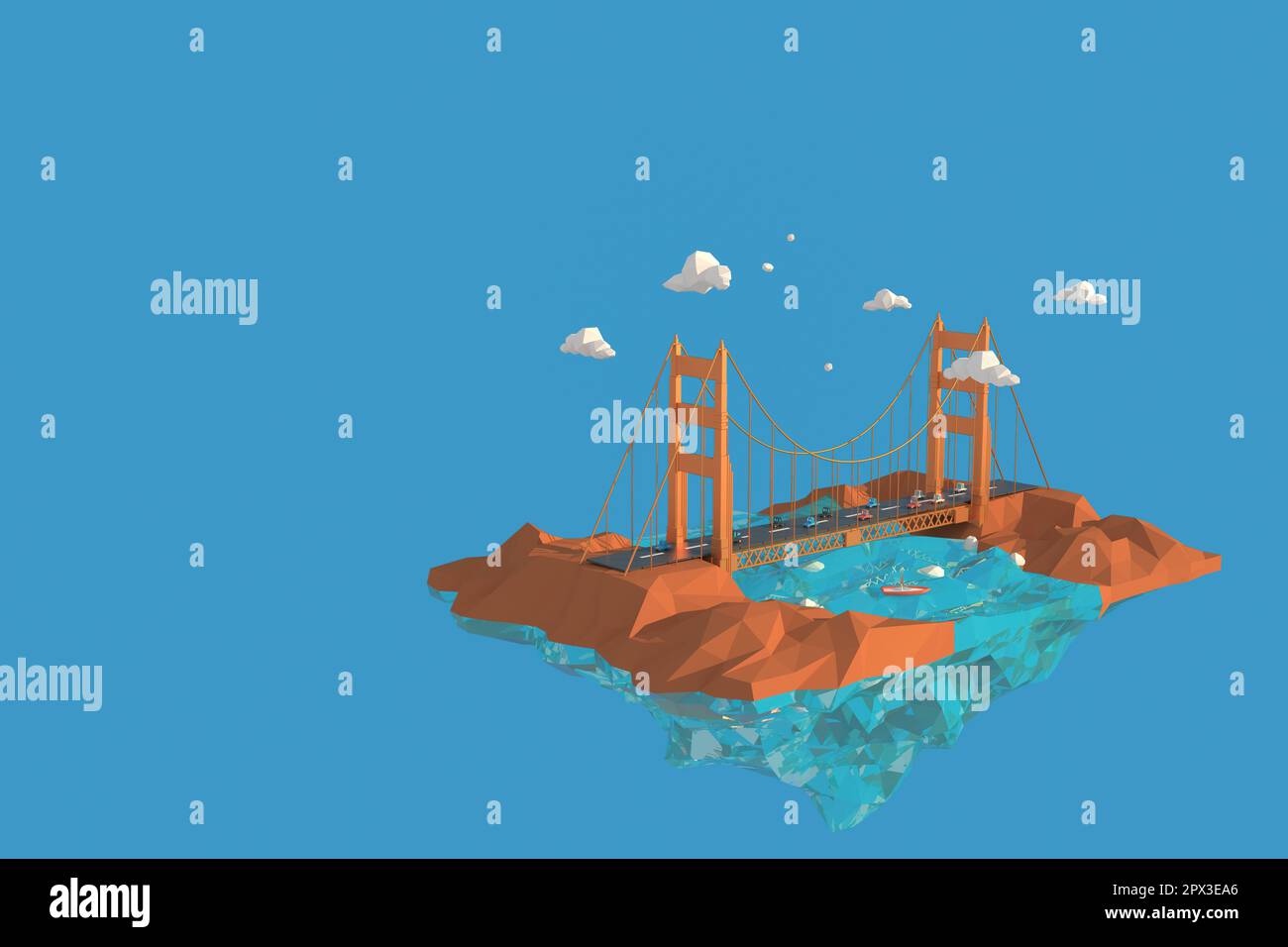 3D illustrator Golden Gate Bridge in USA. 3d rendering Low Polygon ...