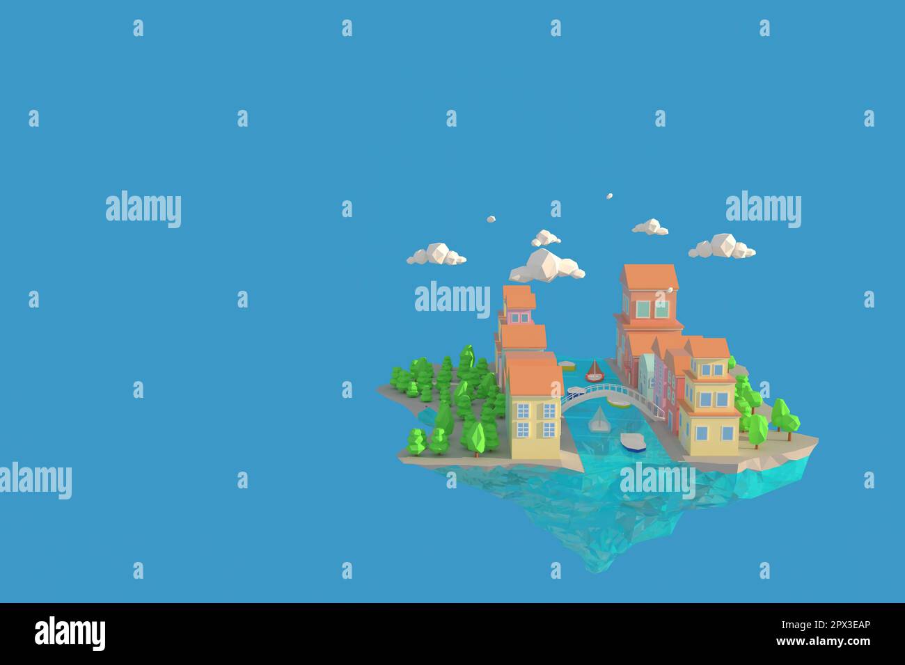 3D illustrator Venice in Italy. 3d rendering Low Polygon Geometry ...