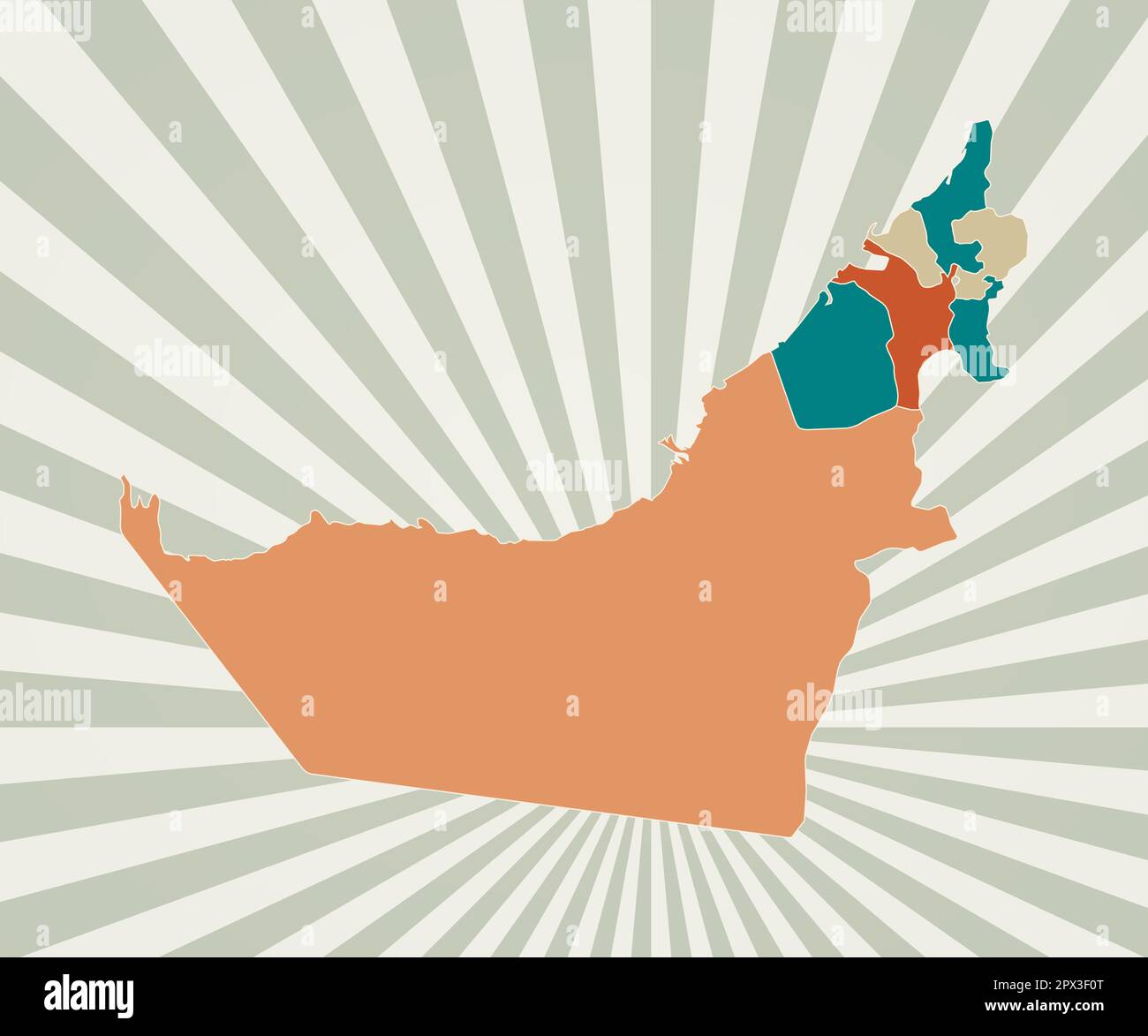 UAE map. Poster with map of the country in retro color palette. Shape ...