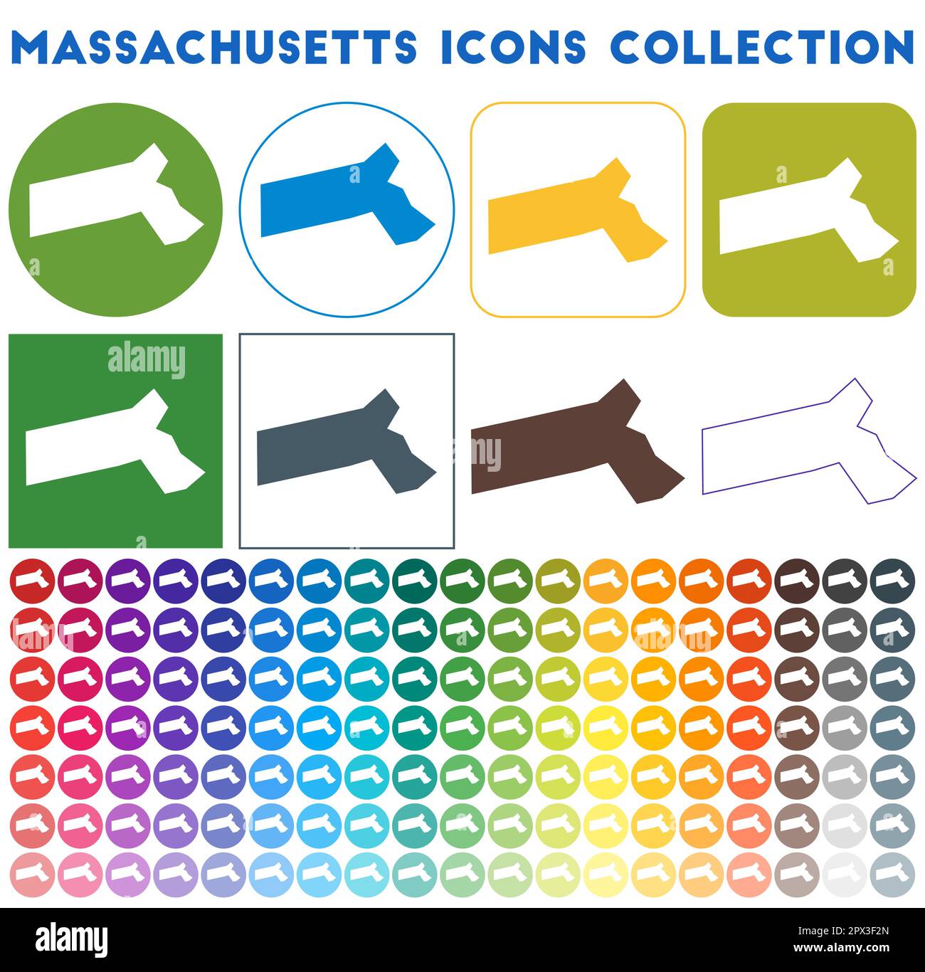 Massachusetts icons collection. Bright colorful trendy map icons ...