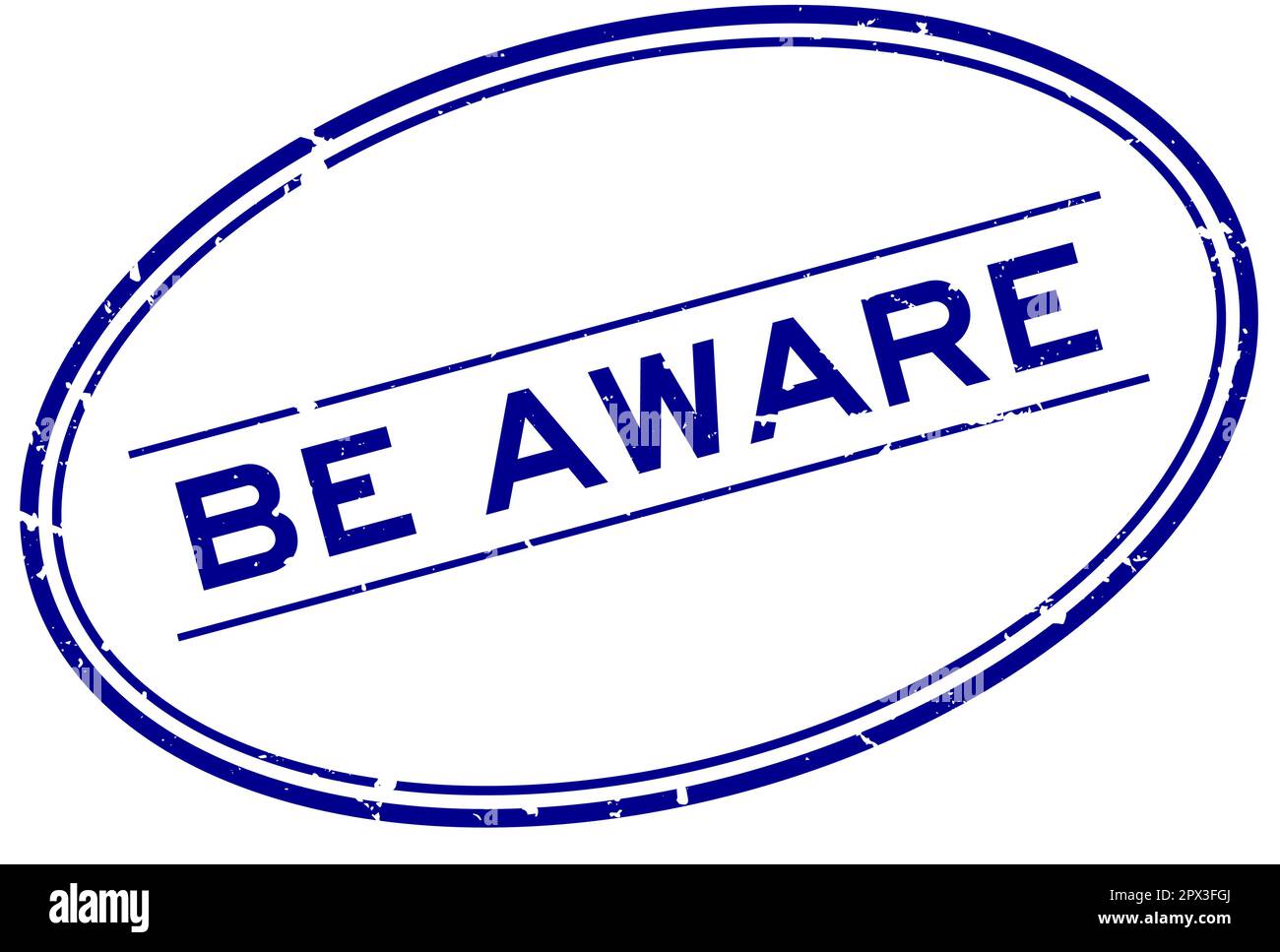 Grunge blue be aware word oval rubber seal stamp on white background ...