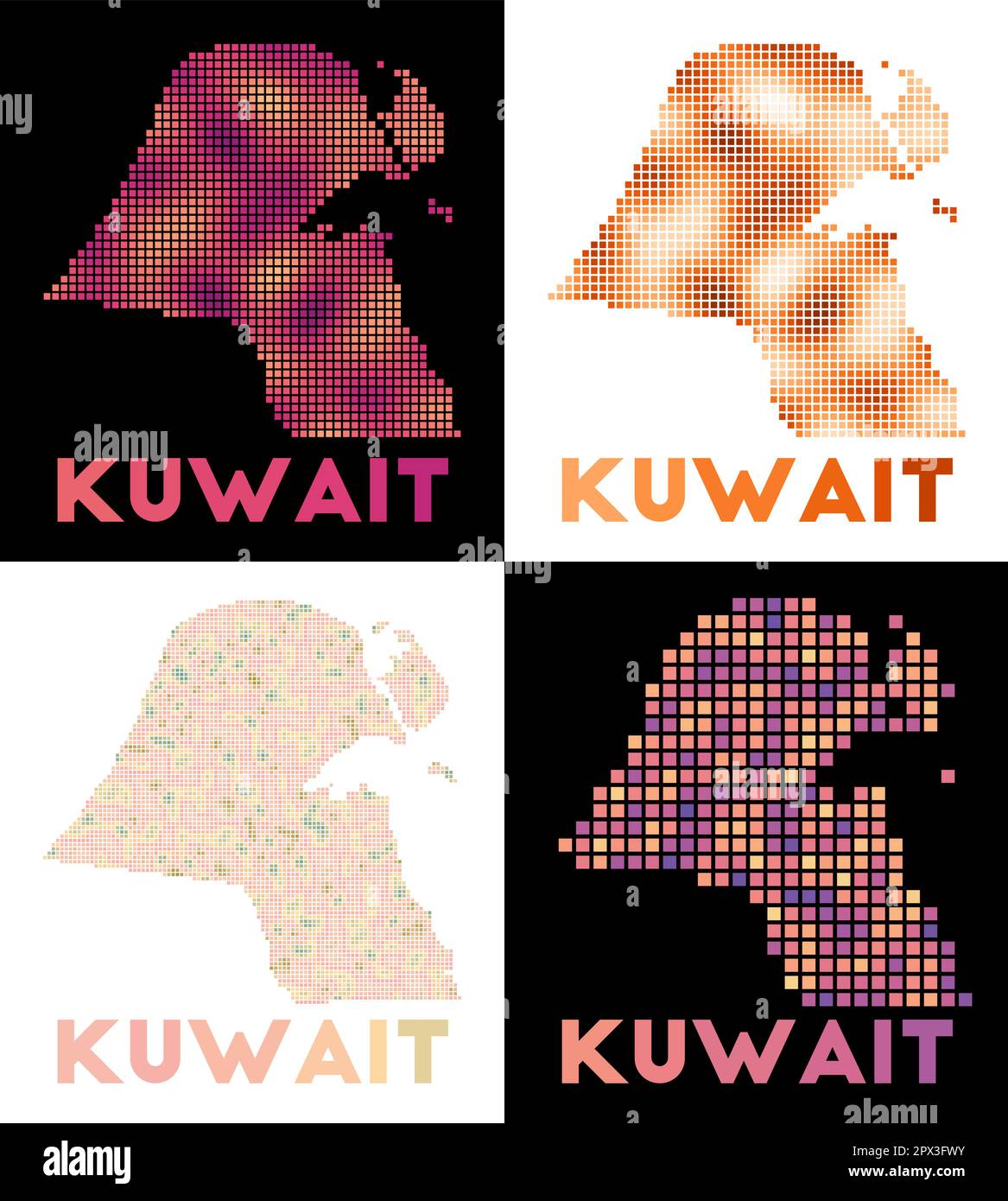 Kuwait map. Collection of maps of Kuwait in dotted style. Borders of ...
