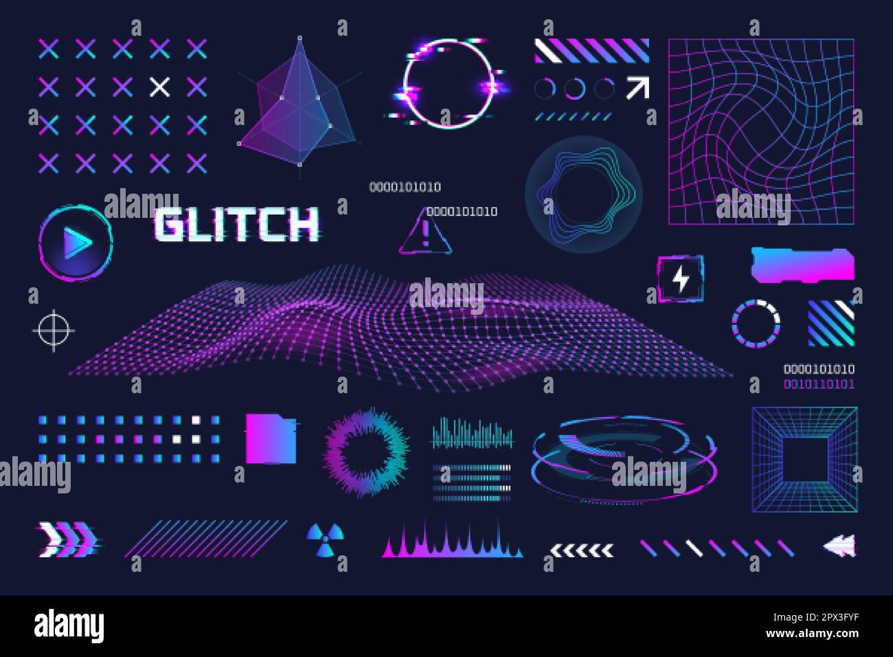 Retrofuturistic elements. Geometric y2k element, distorted grid wireframe for retro arcade or ...