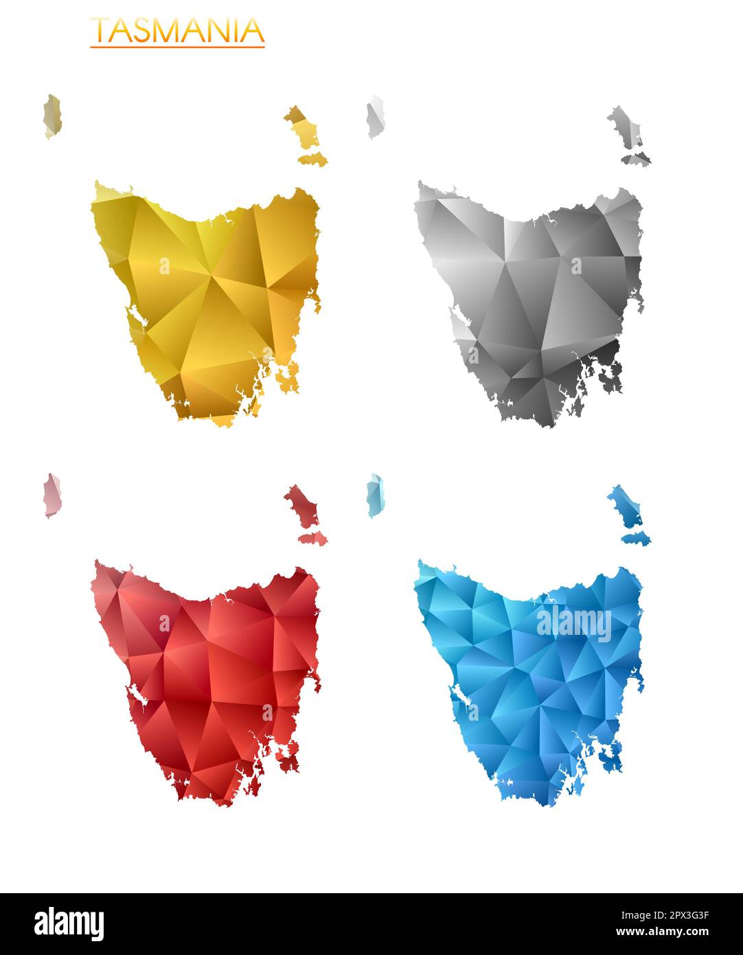 Set of vector polygonal maps of Tasmania. Bright gradient map of island ...