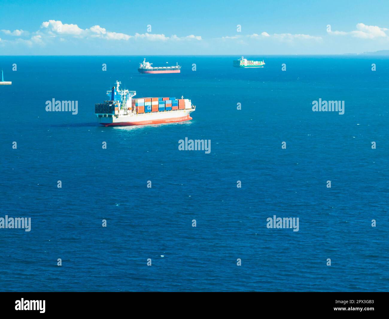 Aerial view of cargo container ship running in the ocean Stock Photo ...