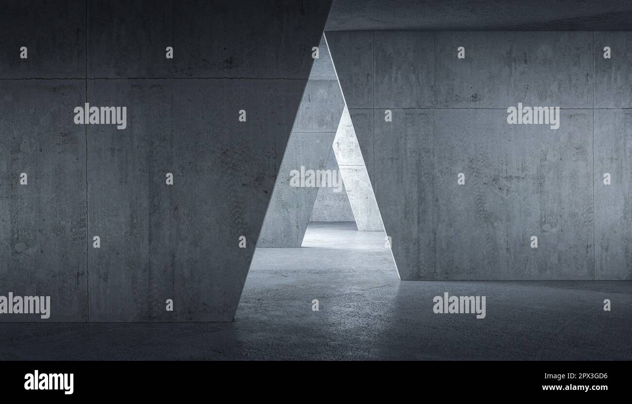 abstract concrete interior in triangular shapes. 3d render Stock Photo ...