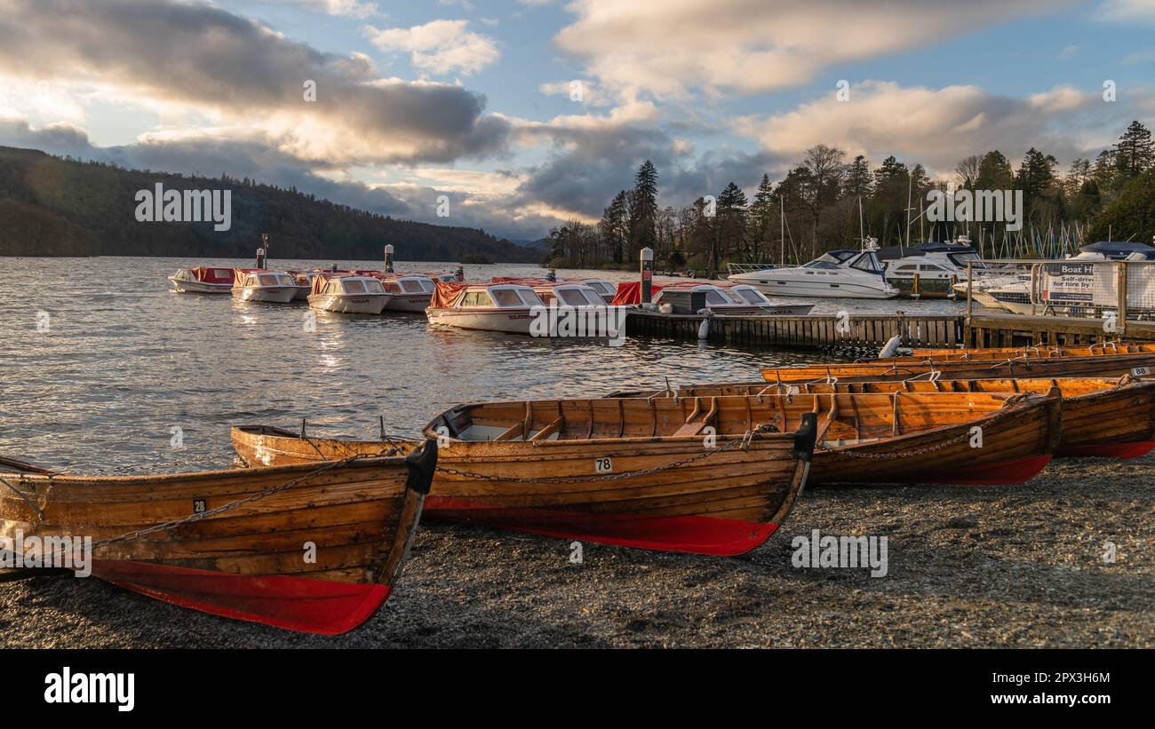 Boats Availabke For Hire and a View Across the Lake Stock Photo - Alamy