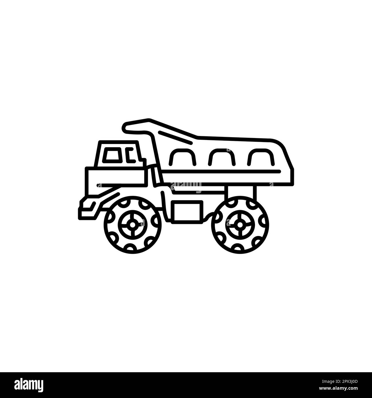 Children toy plastic dump truck black line icon. Pictogram for web page ...