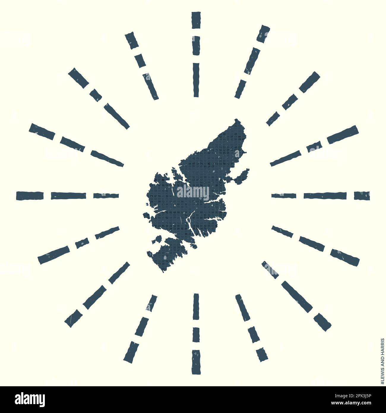 Lewis and Harris Logo. Grunge sunburst poster with map of the island ...