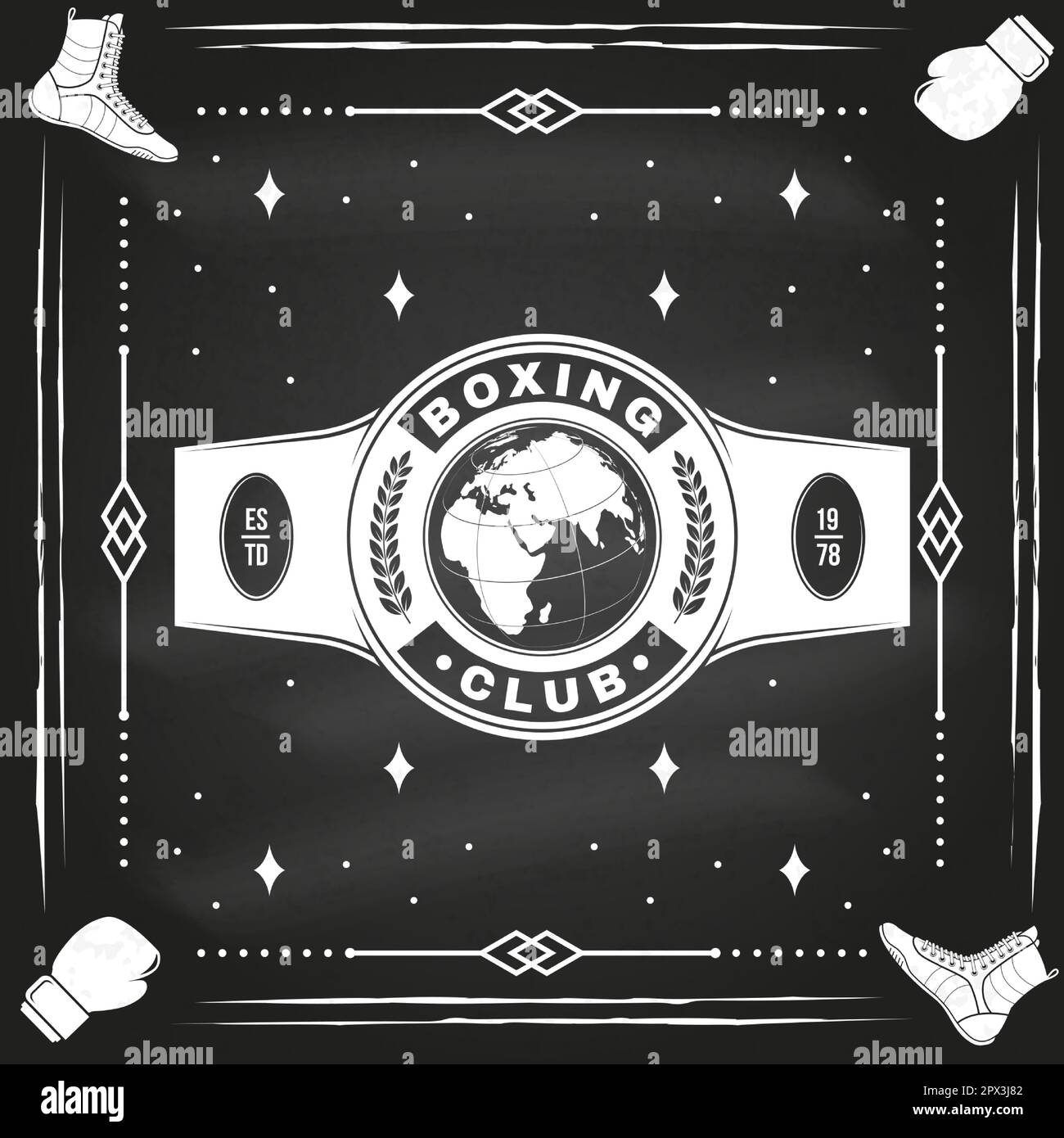Boxing club badge, logo design on chalkboard. Vector illustration. For ...