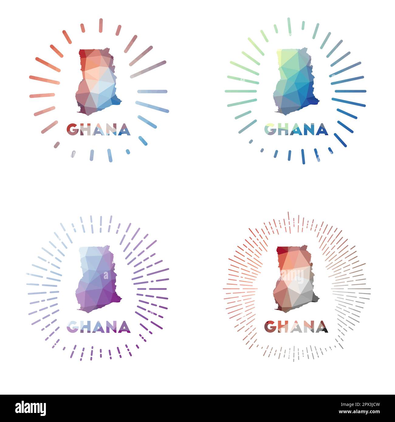 Ghana low poly sunburst set. Logo of country in geometric polygonal style. Vector illustration ...