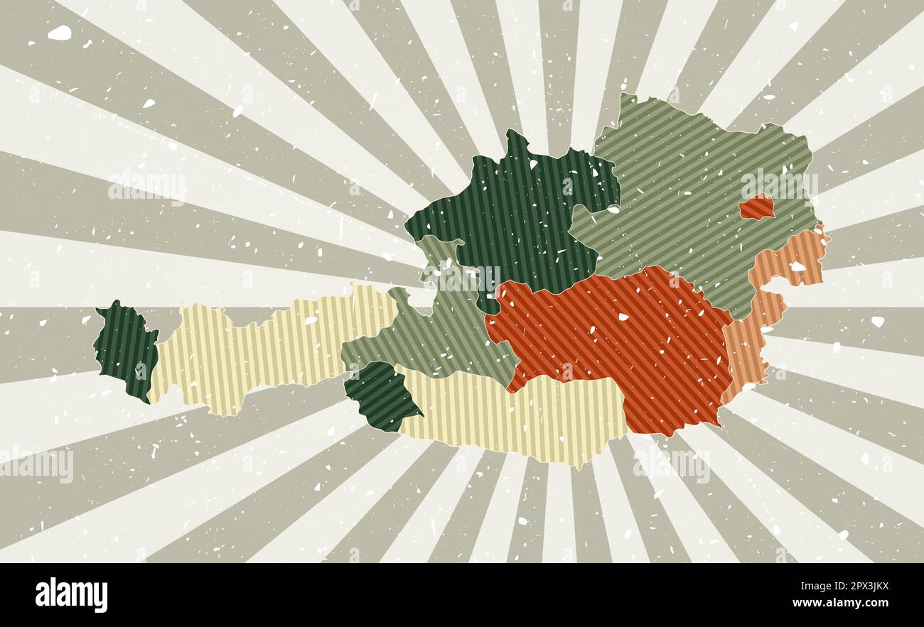 Austria Vintage Map Grunge Poster With Map Of The Country In Retro Color Palette Shape Of