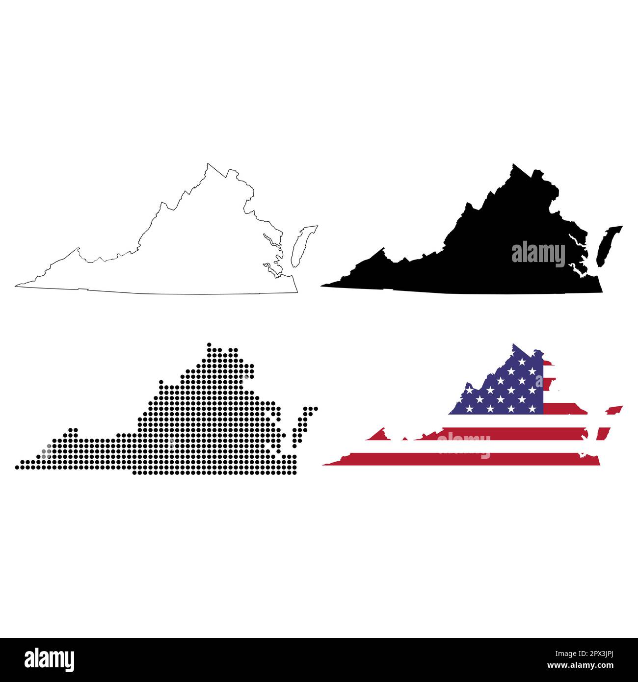 Set of Virginia map shape, united states of america. Flat concept icon ...