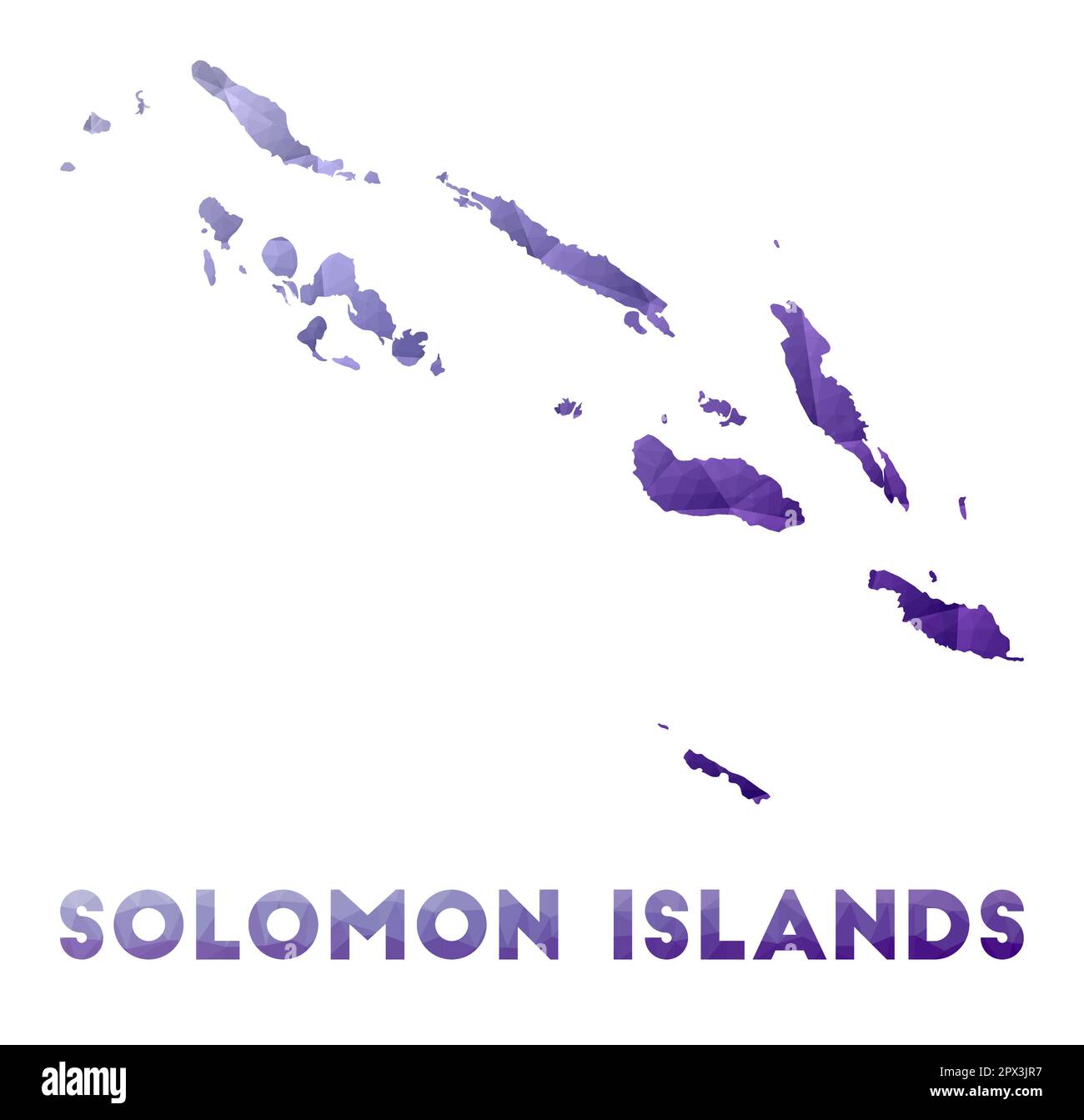 Map of Solomon Islands. Low poly illustration of the country. Purple geometric design. Polygonal ...