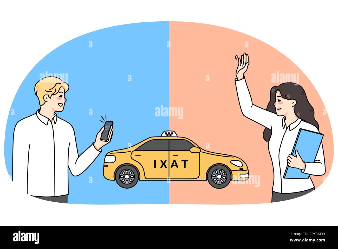 Diverse people order taxi in various ways. Man call cab on cellphone ...