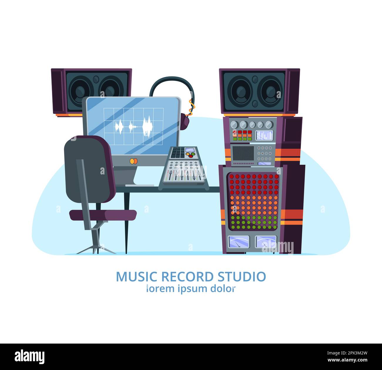 Music studio. musical and computer gadgets for professional recording ...