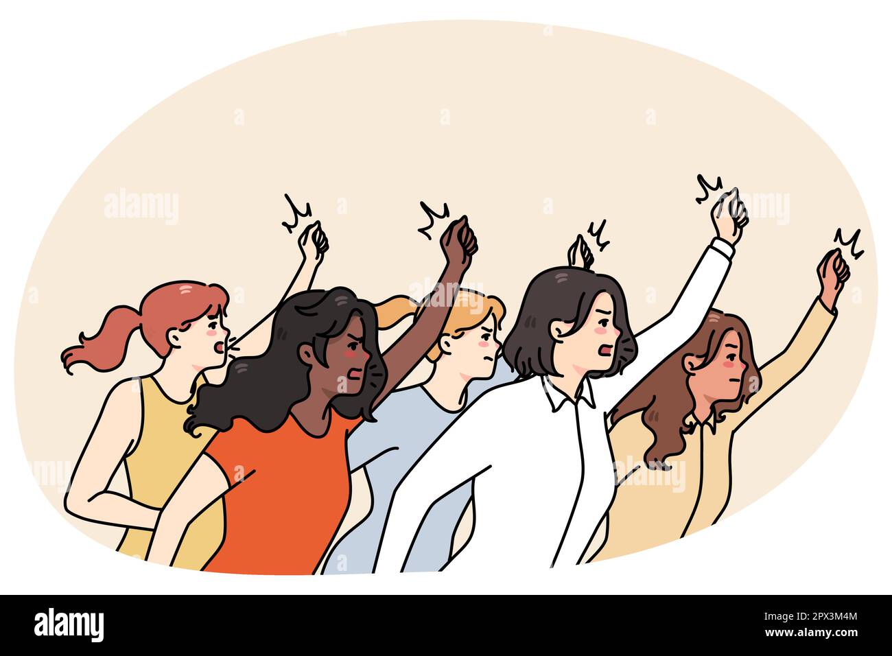 Determined Women Struggle For Equal Rights On Protest Or Demonstration