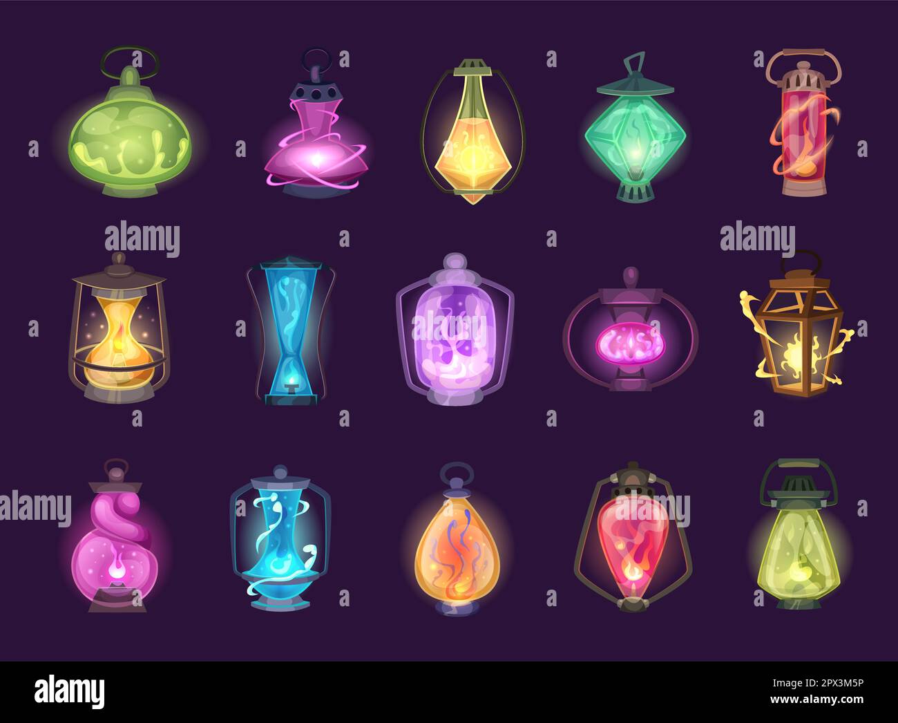 Fairytale lantern. Video game cartoon magic equipment exact vector ...