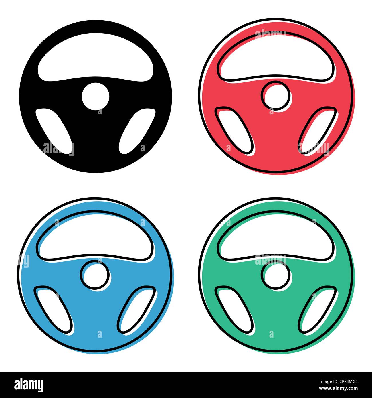 Set of Auto car steering wheel icon, vehicle tire rim symbol ...