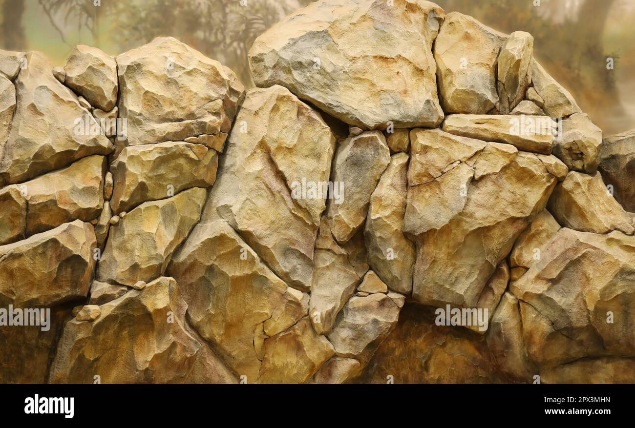 Light coarse natural rock stone background. Mining cliff rough front ...