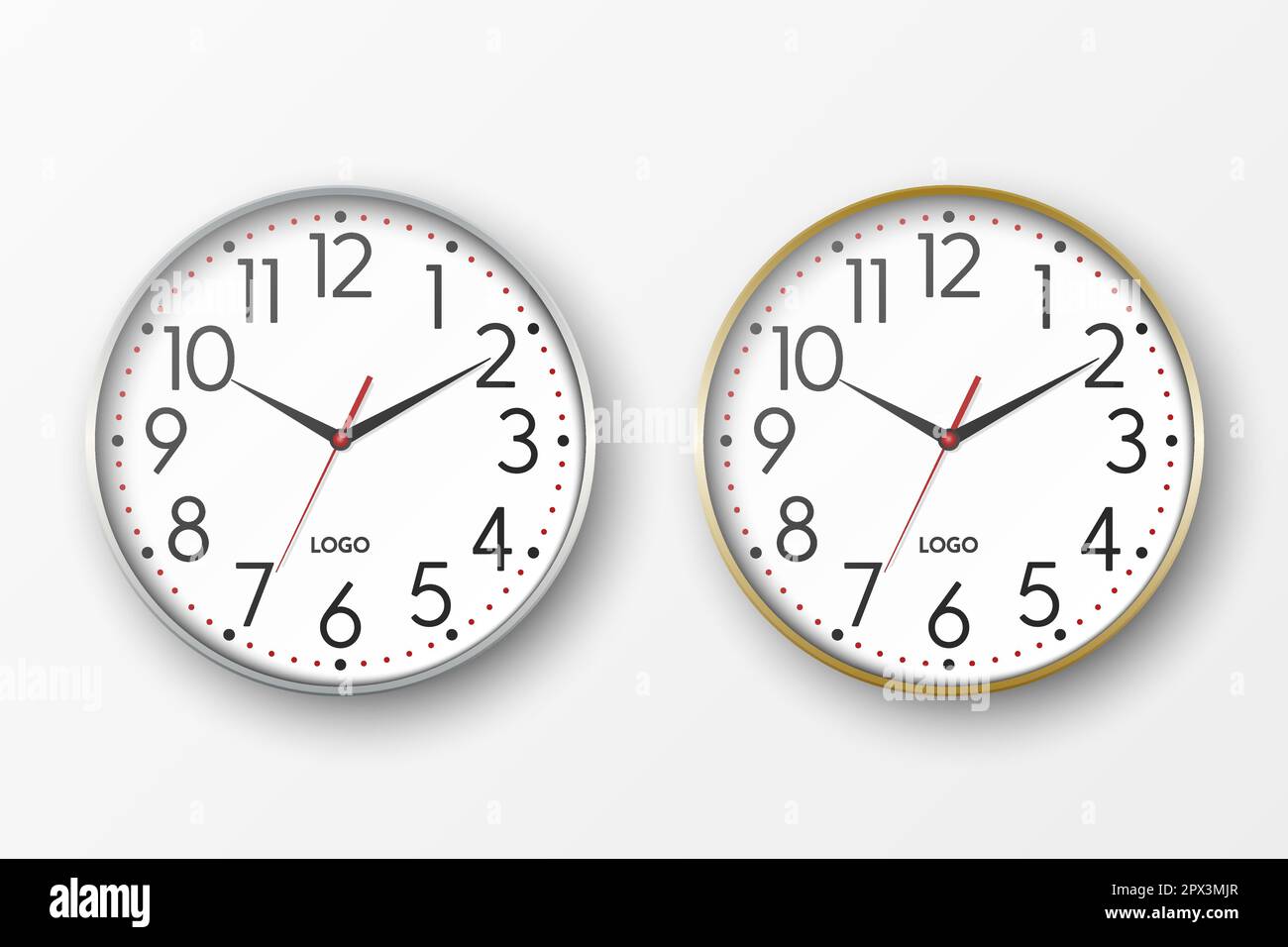 Vector 3d Realistic Round Metal Silver, Golden Color Wall Office Clock ...