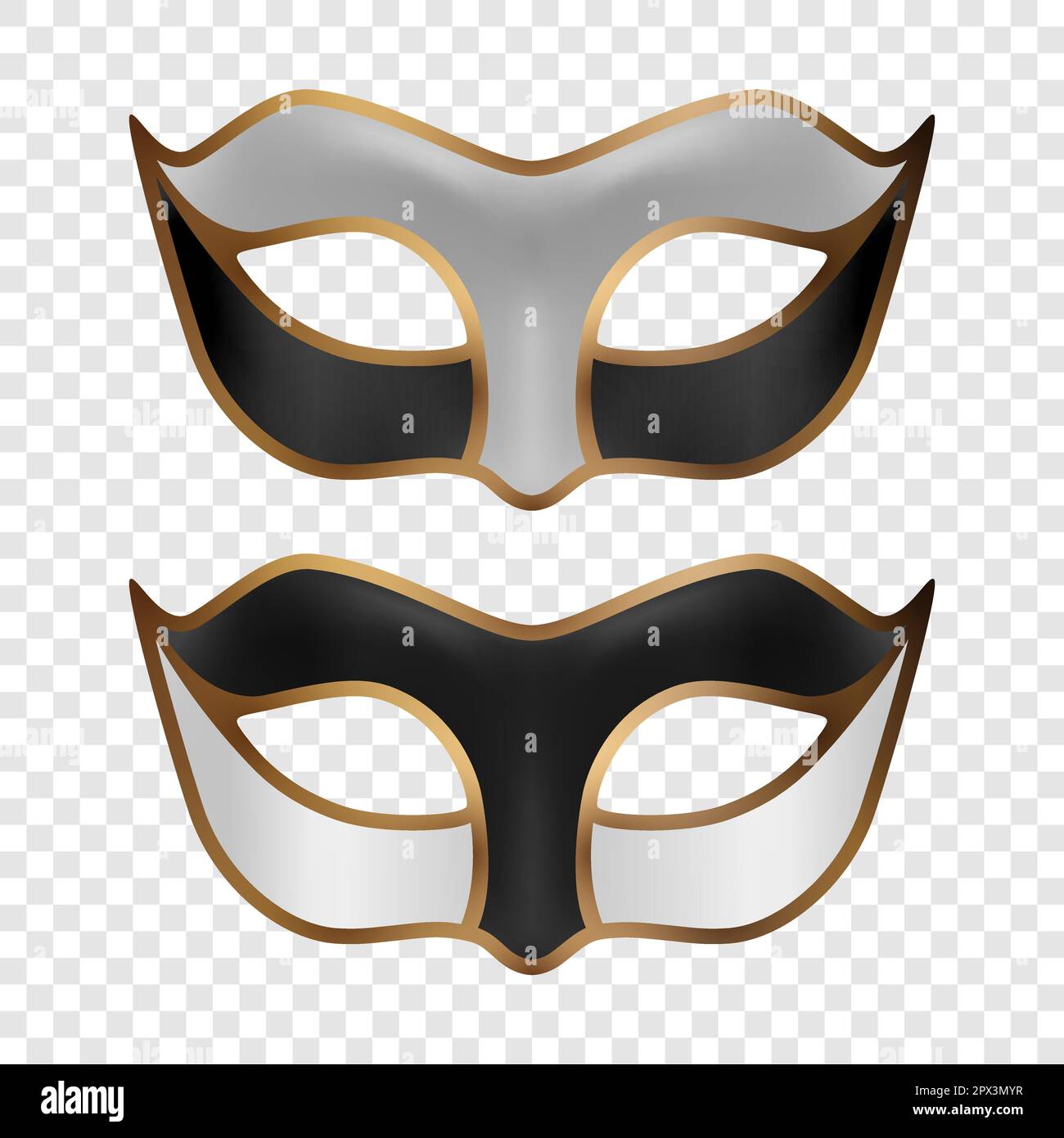 Vector 3d Realistic White, Black and Golden Carnival Face Mask Icon Set ...