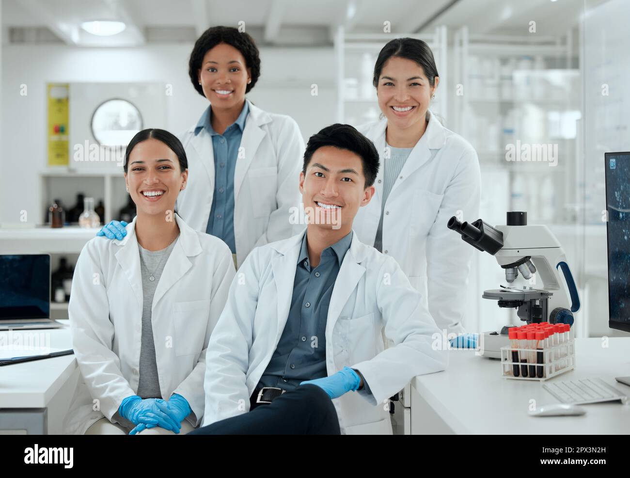 Science care together smile hi-res stock photography and images - Alamy