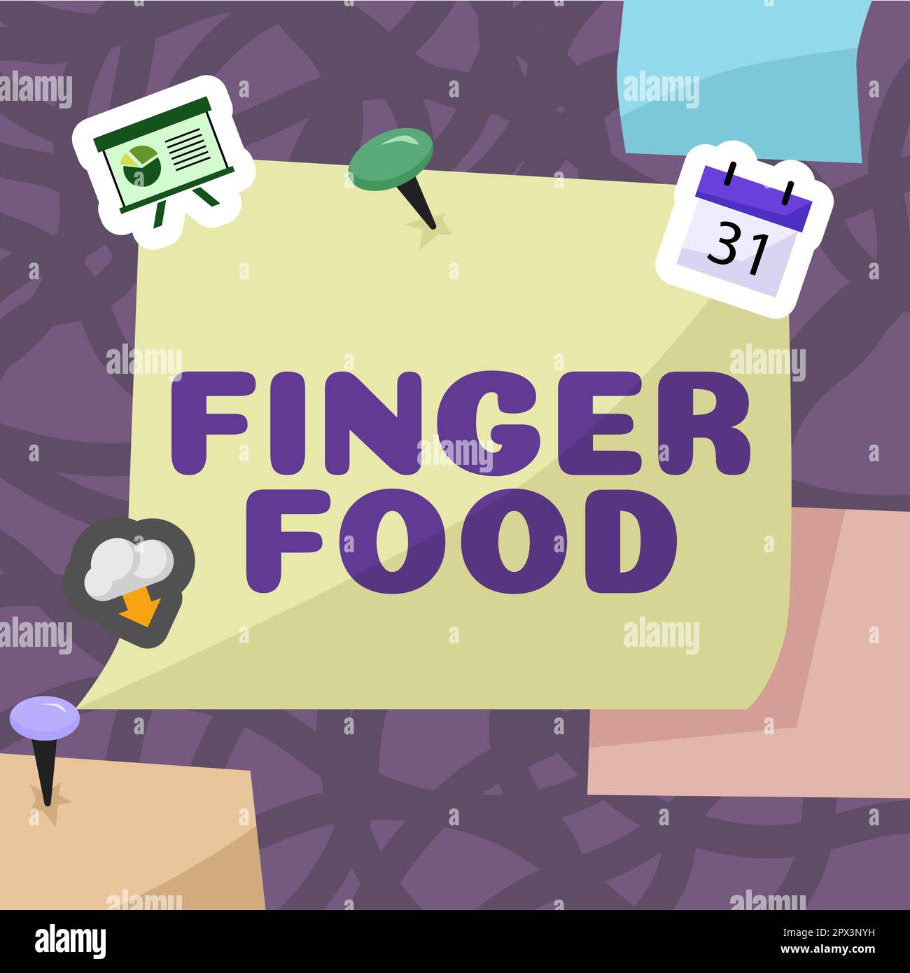 Conceptual display Finger Food, Word for products and digestives that ...