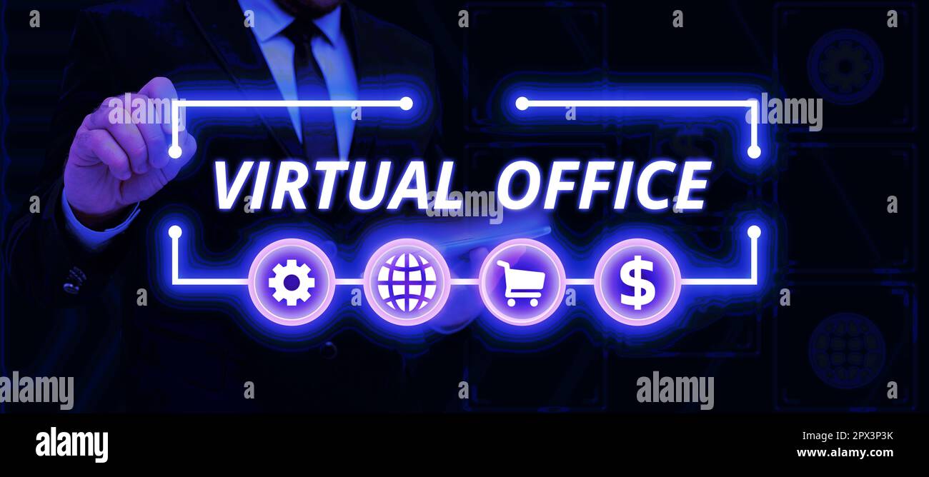Writing displaying text Virtual Office, Word Written on Mobile work ...