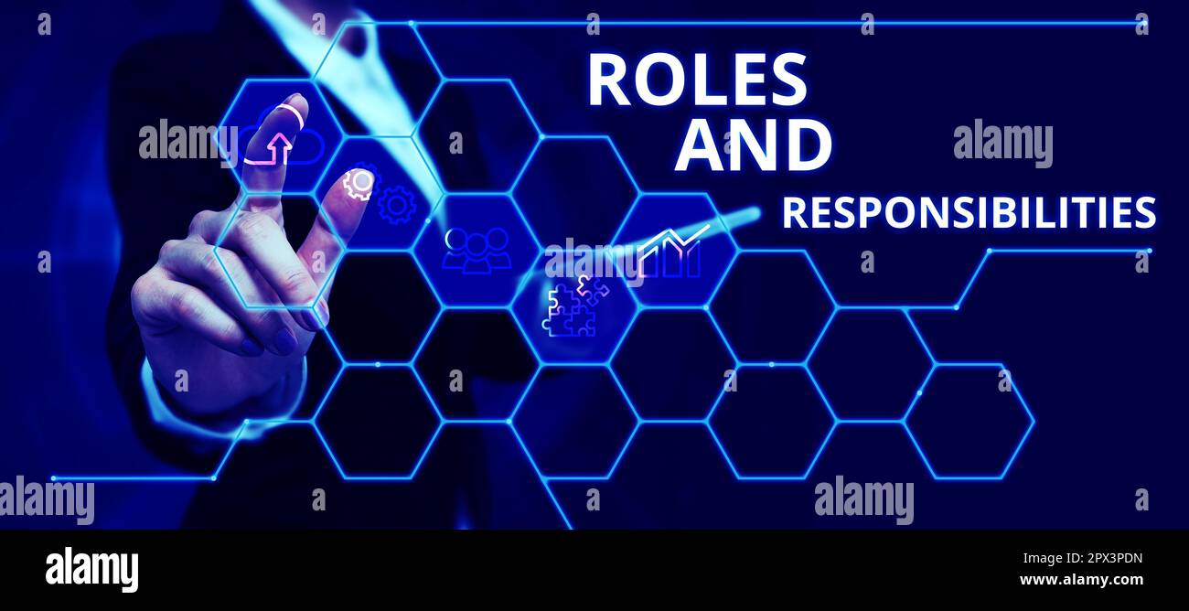 Sign displaying Roles And Responsibilities, Word for Business functions ...