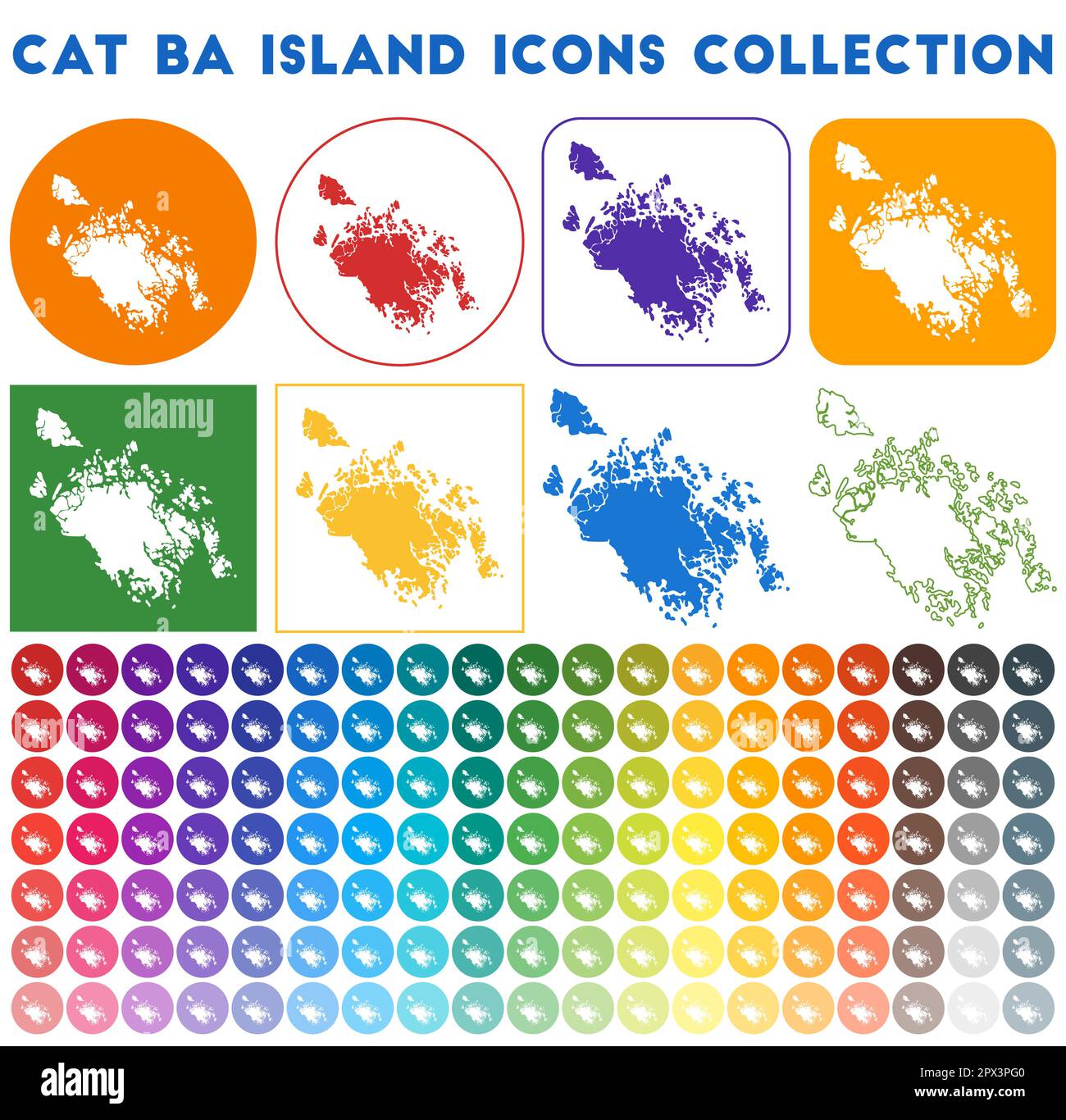 Cat Ba Island icons collection. Bright colorful trendy map icons ...