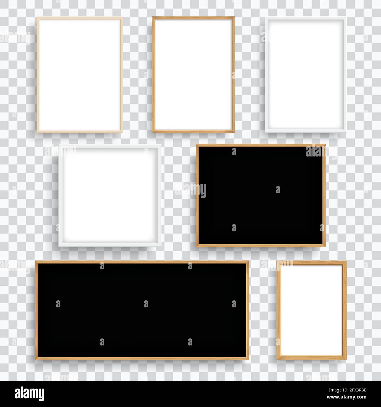 Set of frame picture white and brown wooden border with shadow Stock ...