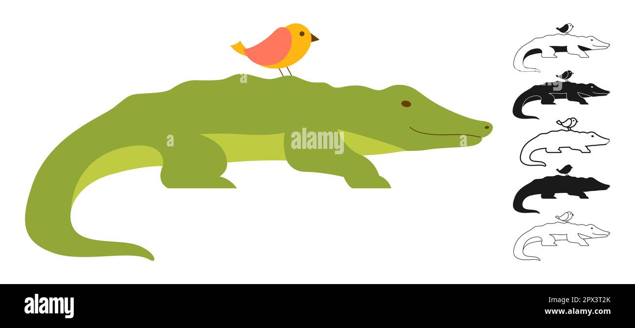 Crocodile alligator wild reptile cartoon style set. Tropical exotic ...